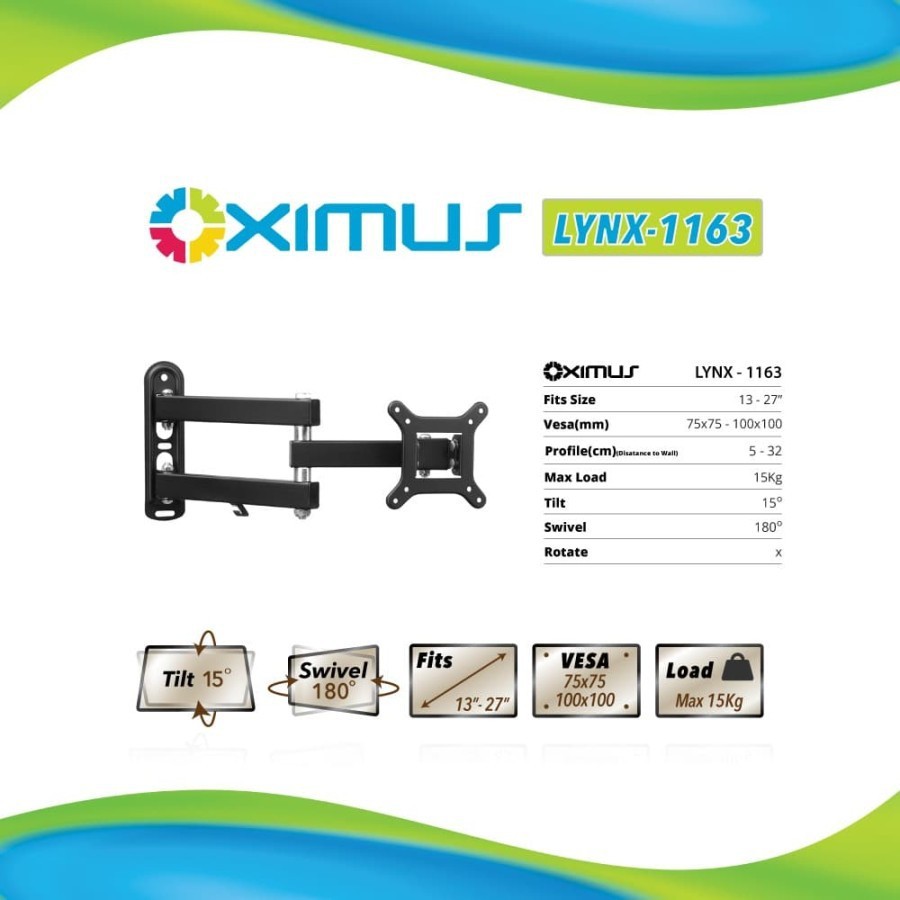 Jual Oximus LYNX-1163 Bracket Monitor Tilt Swivel LCD LED TV 13 - 27 ...