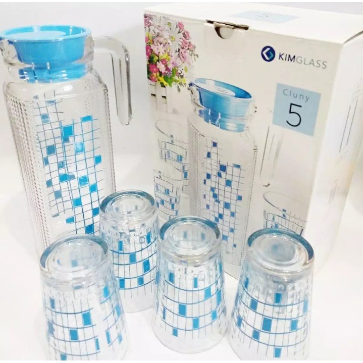 Jual tekot kimglass 5 in 1 / teko set 4 gelas / teko beling kimglass ...