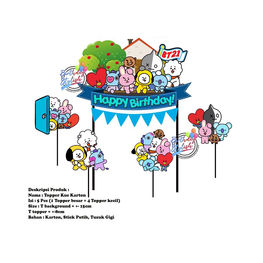 Jual Topper Kue BTS BT21 DOLL Karton/ Hiasan kue Ulang Tahun BTS BT21 ...