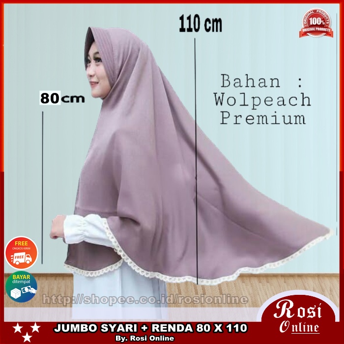 Jual Jilbab Instan Renda XL Kerudung Instan Wolfis Super Premium ...