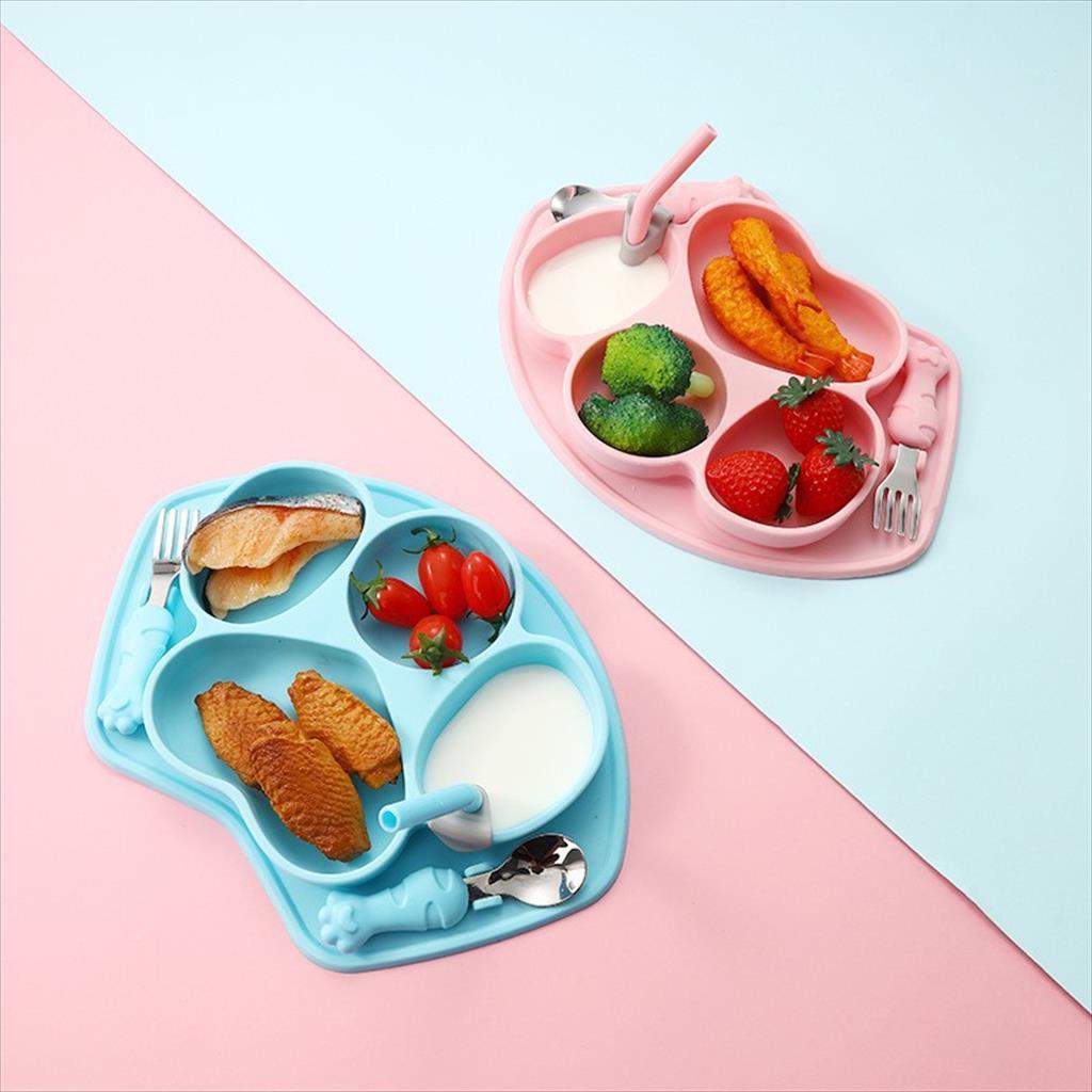 Jual JMILO Piring Sendok Garpu Set Silicone MPASI anak Paw Print ...