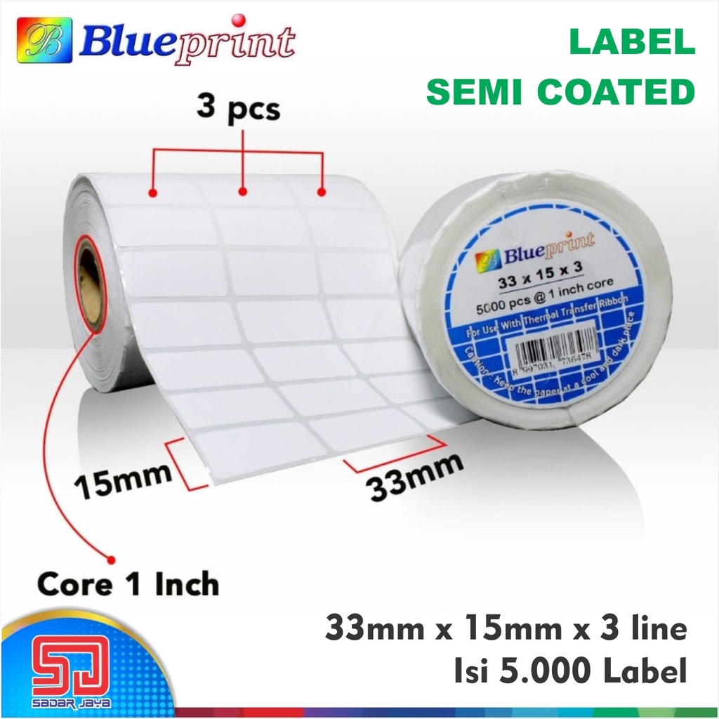 Jual Blueprint Sticker Label 33 x 15mm x 3 Line Semi Coated Label ...