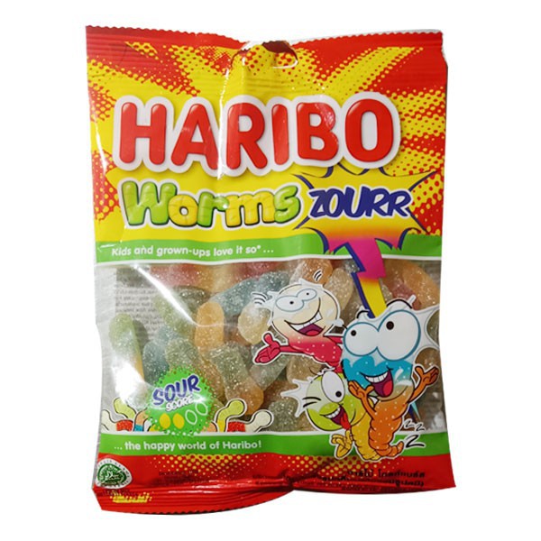 Jual HARIBO Worms Zourr Sour Jelly Candy 80 Gr - Permen Jeli Asam Manis ...