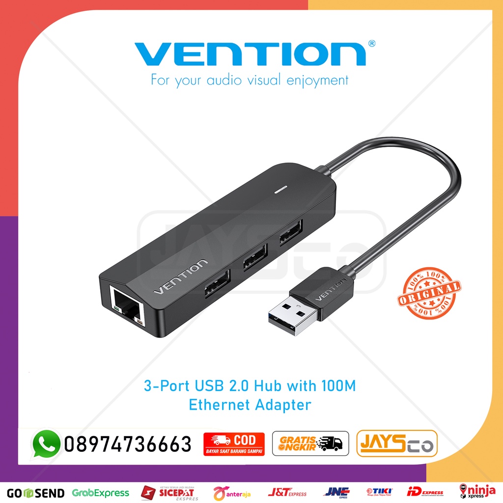 Jual Vention USB Hub 2.0 Ethernet Adapter with Micro USB Power Input ...