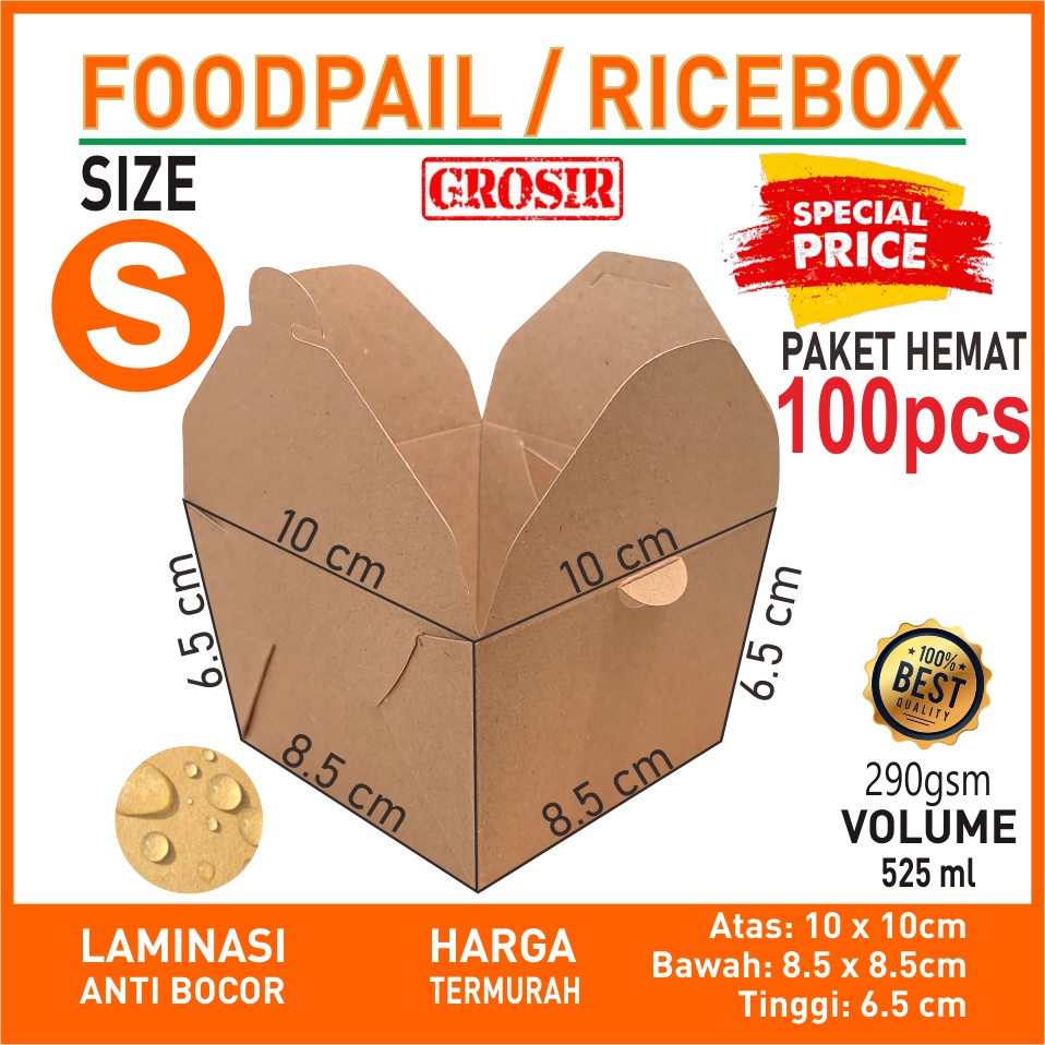 Jual Food Pail Paper Rice Box Paket 100 pcs Size S Lunch Box Kertas Dus ...
