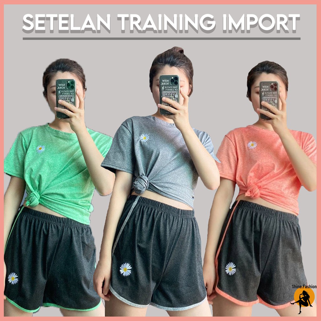 Jual SETELAN Training Olahraga Pakaian Sport Kaos Wanita Aksen Daisy -0111G | Shopee Indonesia