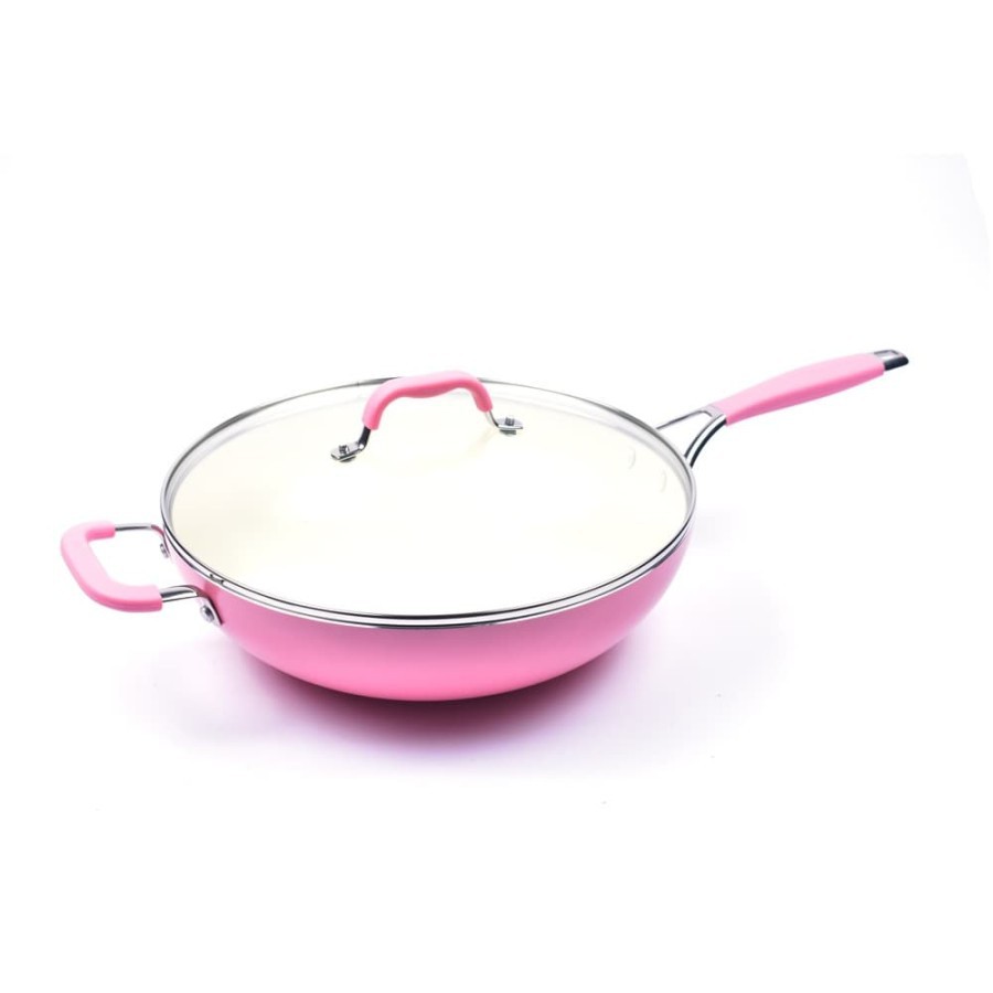 Jual Greenpan York Pink Cream White Cvd Wok with Helper Handle 32 cm ...