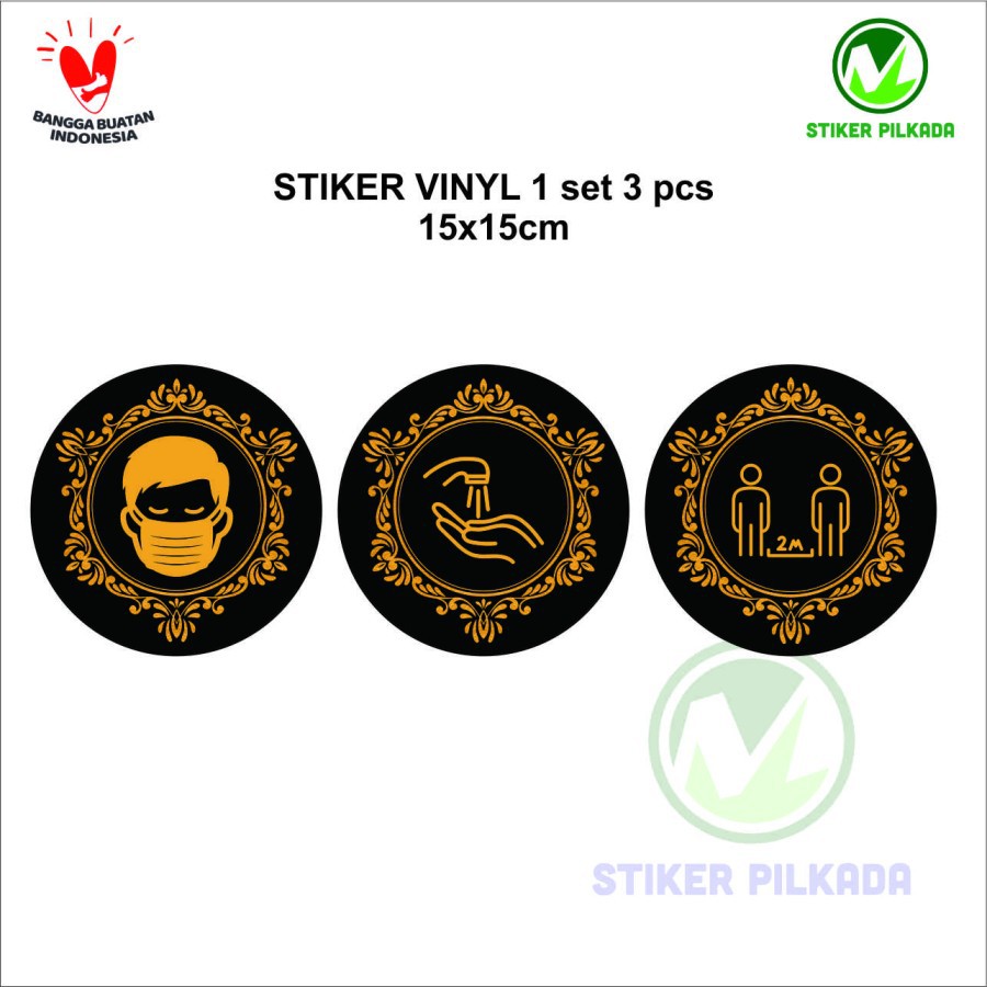Jual STIKER VYNIL PROTOKOL KESEHATAN 1 SET (3PCS) 15X15CM | Shopee ...