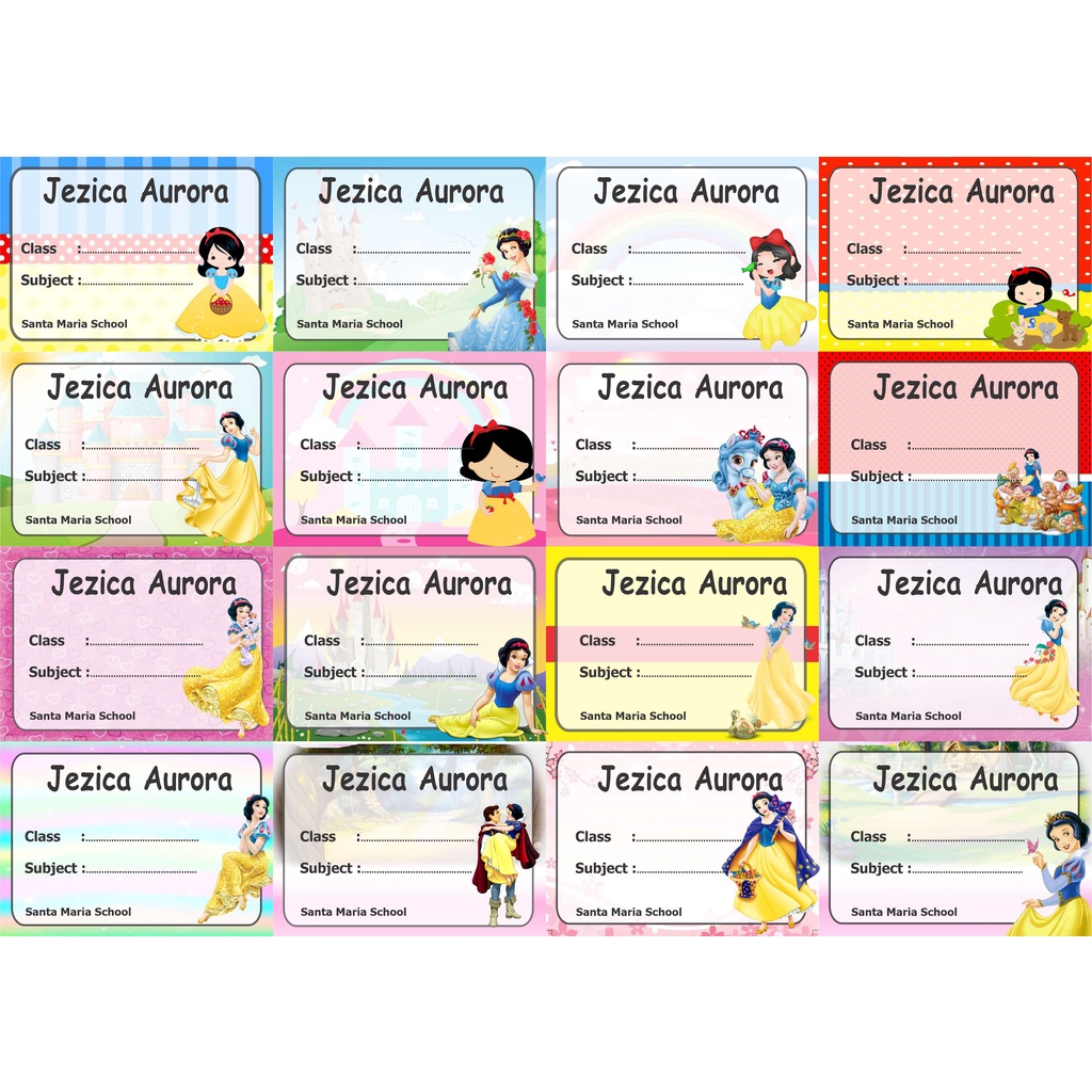 Jual Snow white Label stiker buku nama kelas mapel custom | Shopee ...