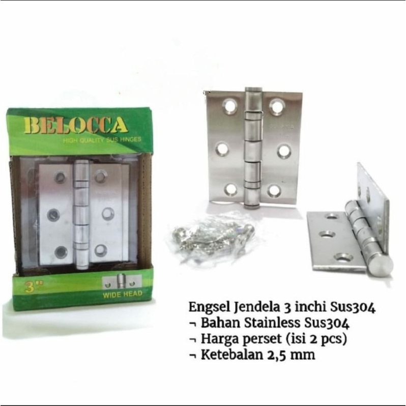 Jual Engsel Belocca 3 inch Stainless SUS304 / Engsel Jendela 3 inch ...