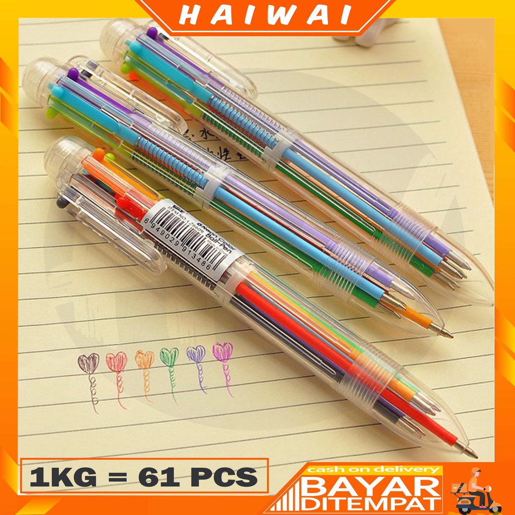 Jual HaiWai COD Pulpen 6 Warna / Pena 6 in 1 Warna Warni / Ballpoint ...