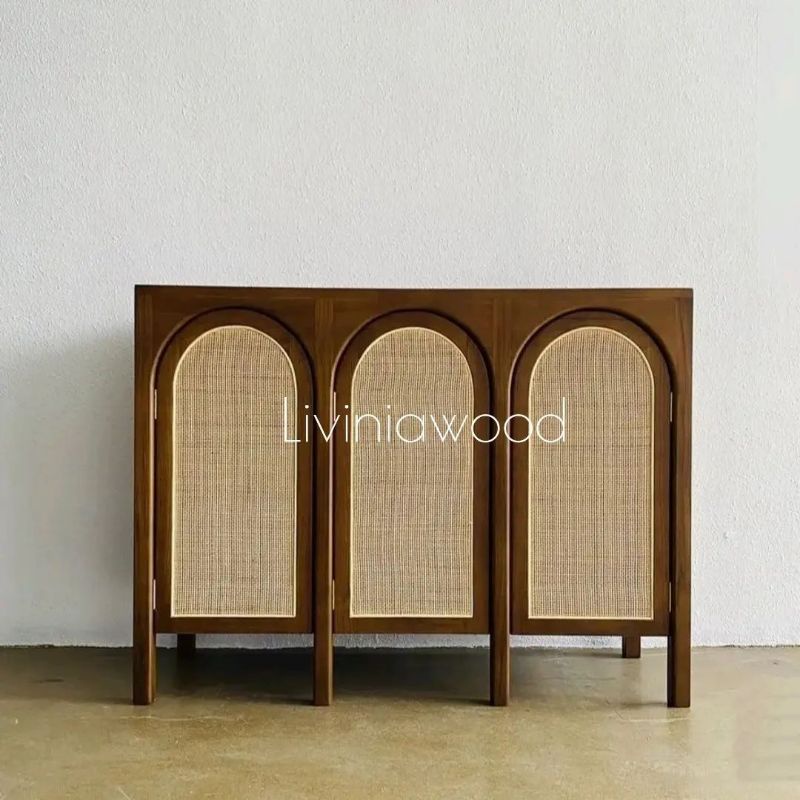 Jual Meja credenza minimalis kayu jati solid 3 pintu rotan, lemari ...