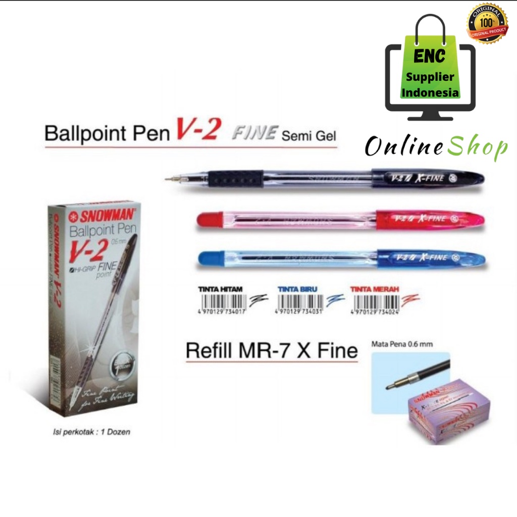 Jual snowman 6 buah Pen v2 snowman bolpen v 2 higrip bolpoint pena v ...