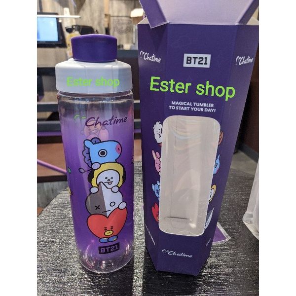 Jual Tumbler botol chatime bt21 edisi on the beach, purple dan clear ...