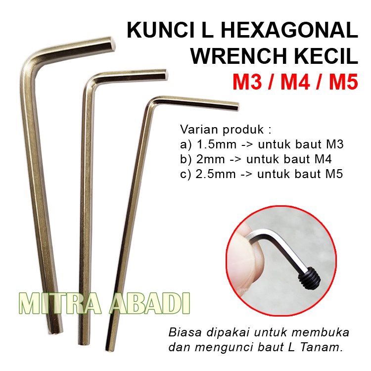 Jual KUNCI L HEXAGONAL KECIL / HEX KEY Wrench untuk Baut L Tanam M3 ...
