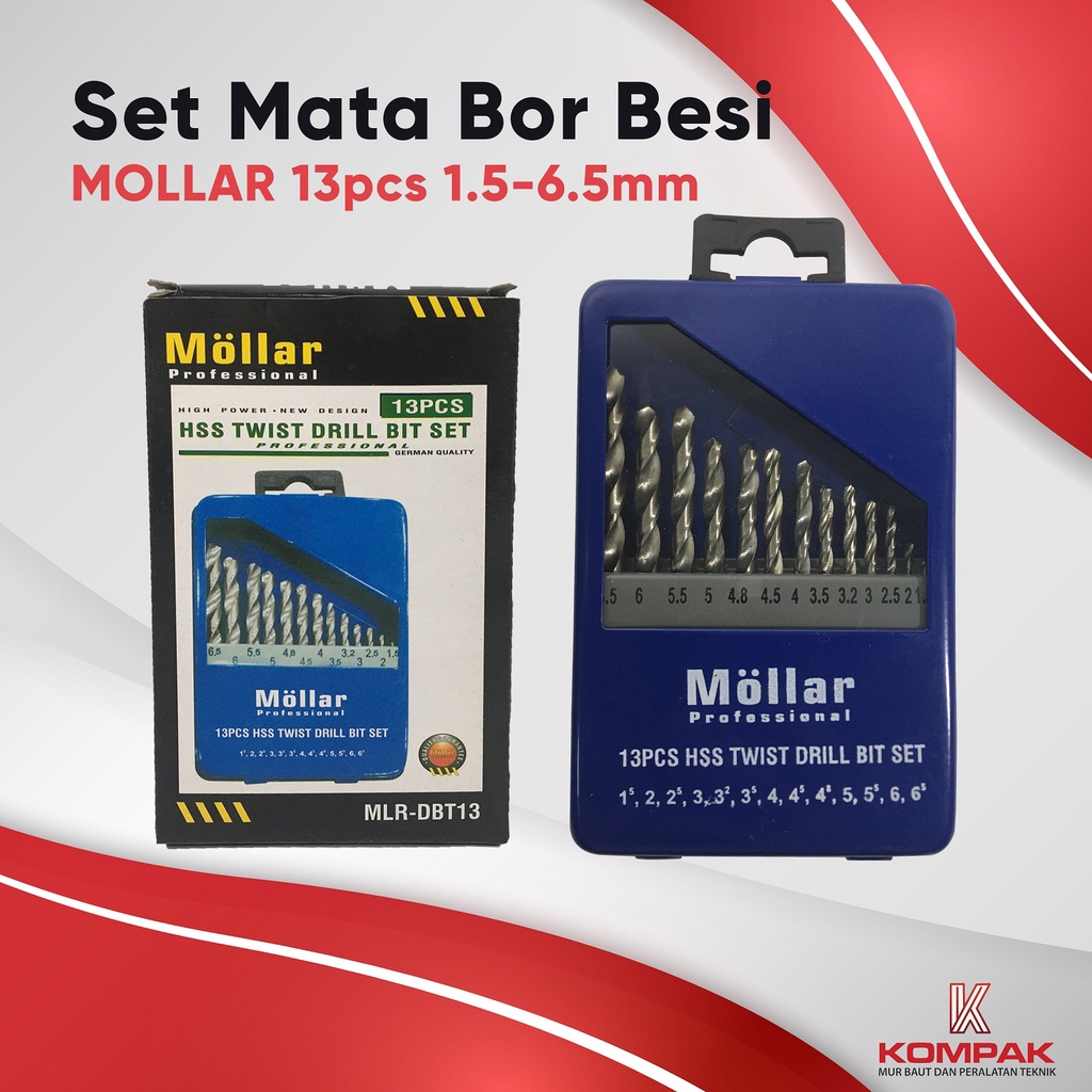 Jual MATA BOR BESI MOLLAR SET 13 pcs Mata Bor Molar Besi Aluminium Kayu ...