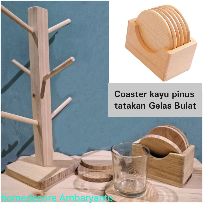 Jual COASTER KAYU PINUS TATAKAN GELAS KAYU PINUS | Shopee Indonesia