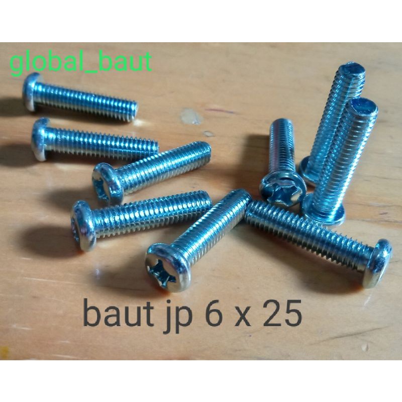Jual baut jp kepala obeng 6mm x 25mm ( 10 pcs ) | Shopee Indonesia