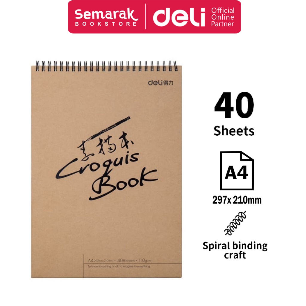 Jual Deli 73357 Croquis Sketch Book Buku Sketsa Gambar Hard Cover A4 [1 ...