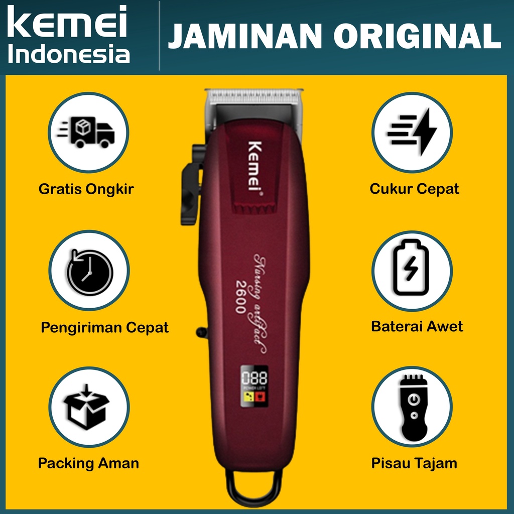 Jual Alat Cukur Rambut Kemei KM-2600 Electric Rechargeable Hair Trimmer Cutting Machine (9W ...
