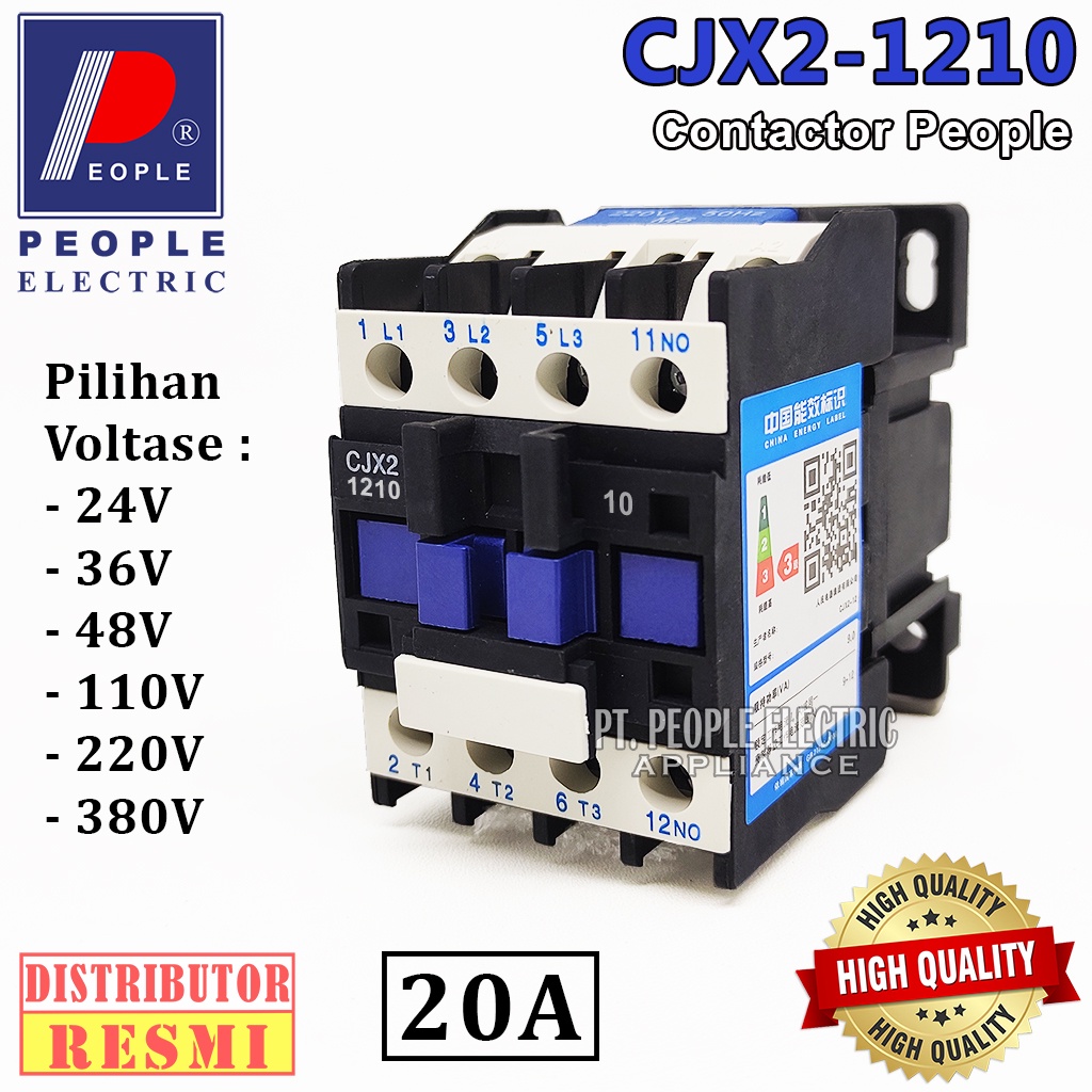 Jual CONTACTOR KONTAKTOR CJX2-1210 PEOPLE 12A 24V, 36V, 48V, 110V, 220V, 380V | Shopee Indonesia