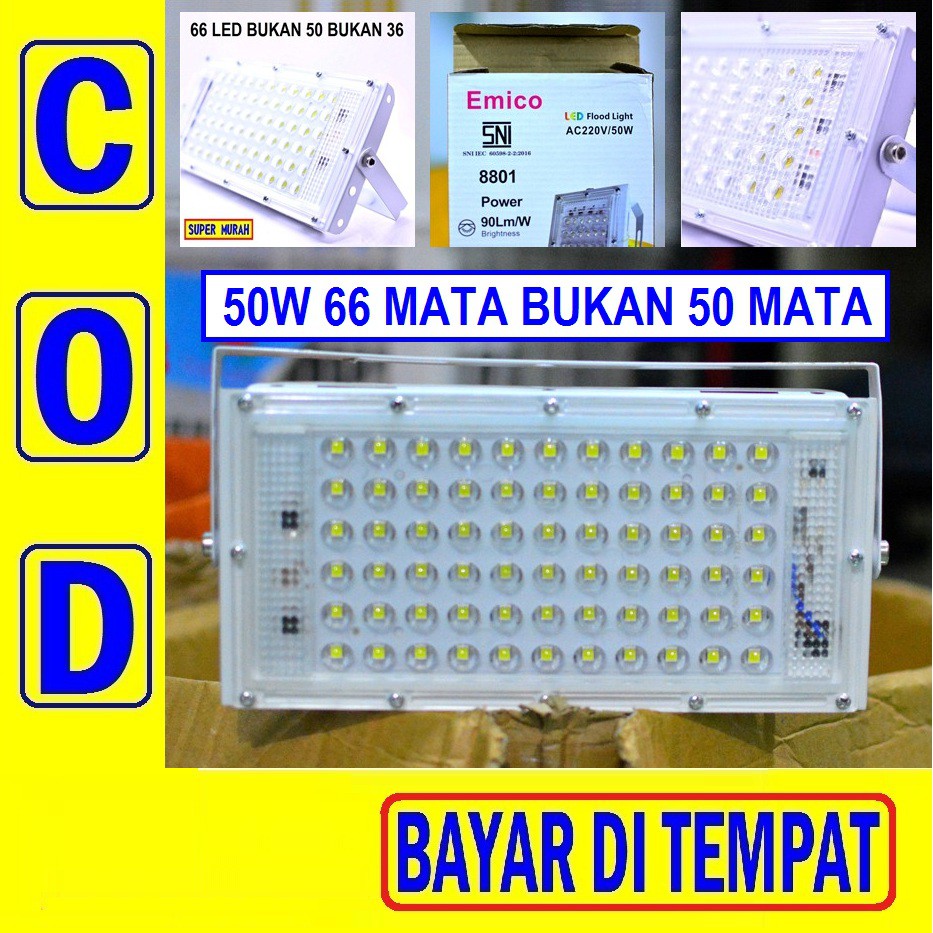 Jual 18J Led 50w 220v Lampu Sorot 50 Watt Tembak Colok Listrik Pln Super Terang 66mata emico ...