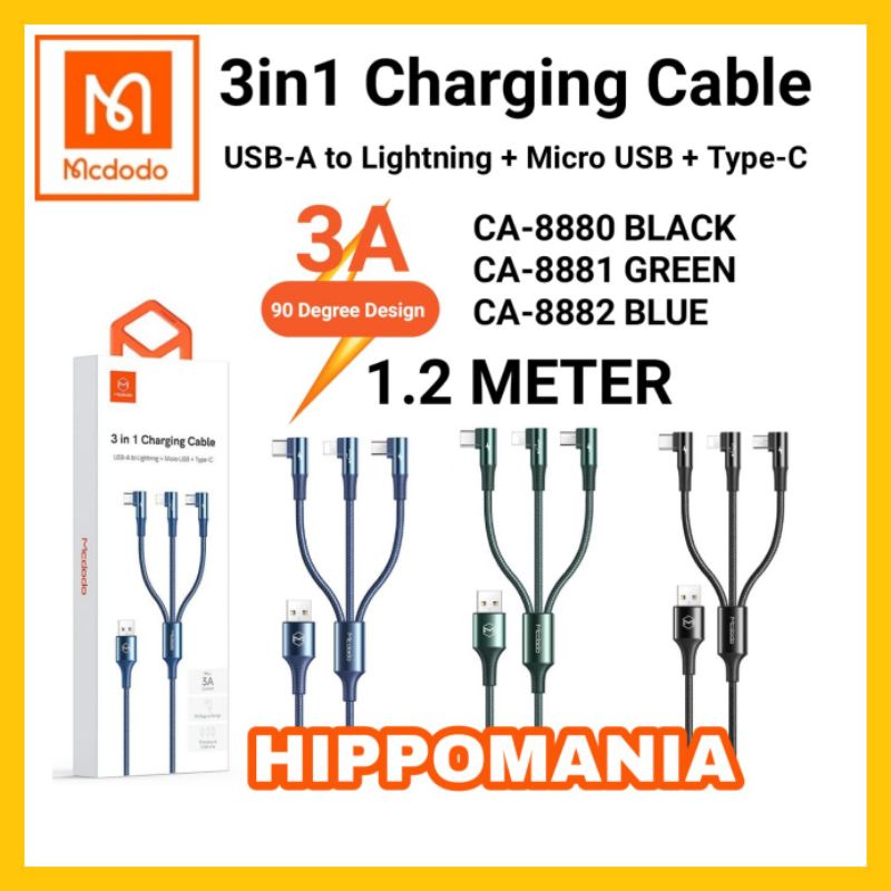 Jual MCDODO KABEL DATA CHARGE HP 1.2METER 90DEGREE GAMING 3IN1 CA888 ...