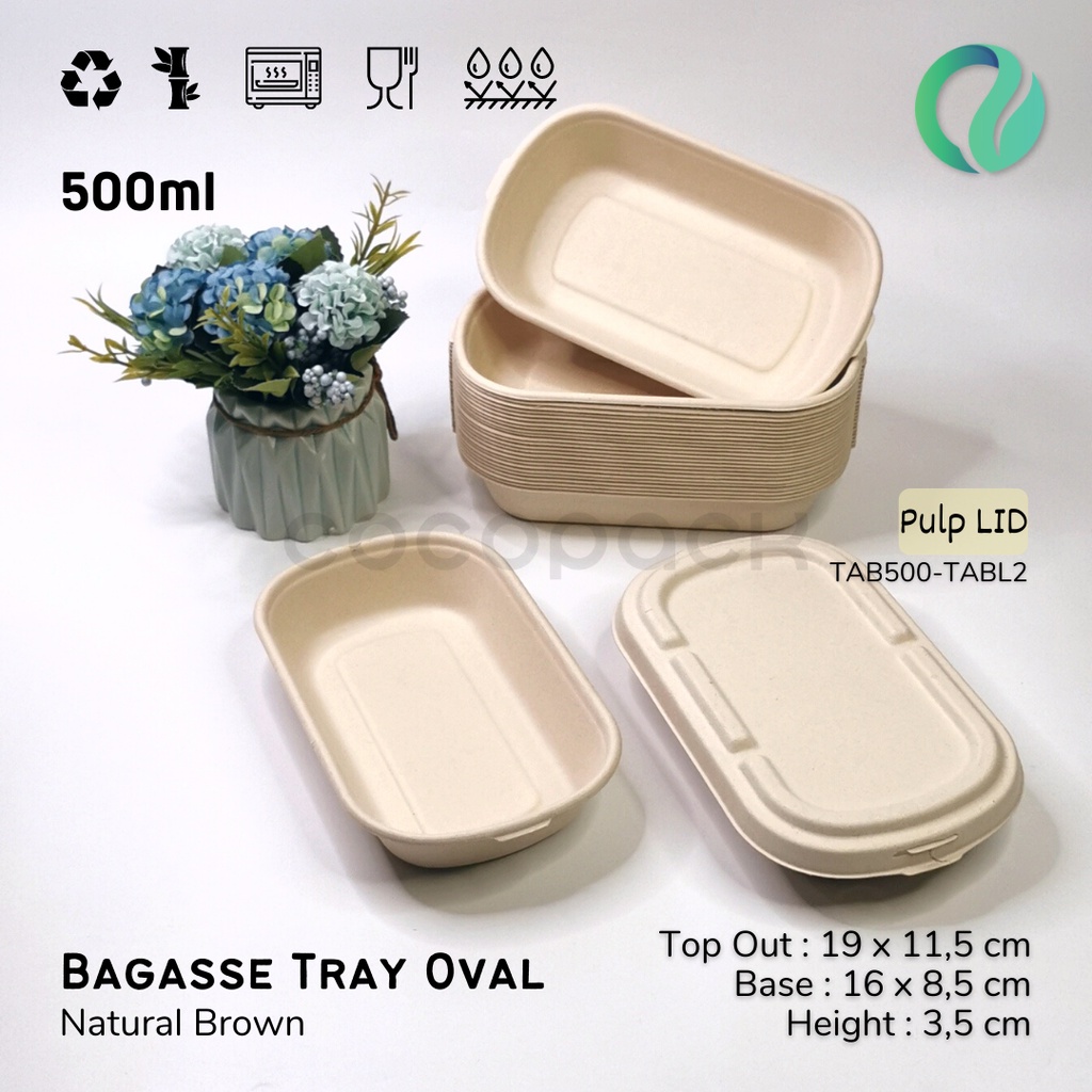 Jual Bagasse Oval 500ml Natural Brown Tutup Pulp 10 PCS | Shopee Indonesia