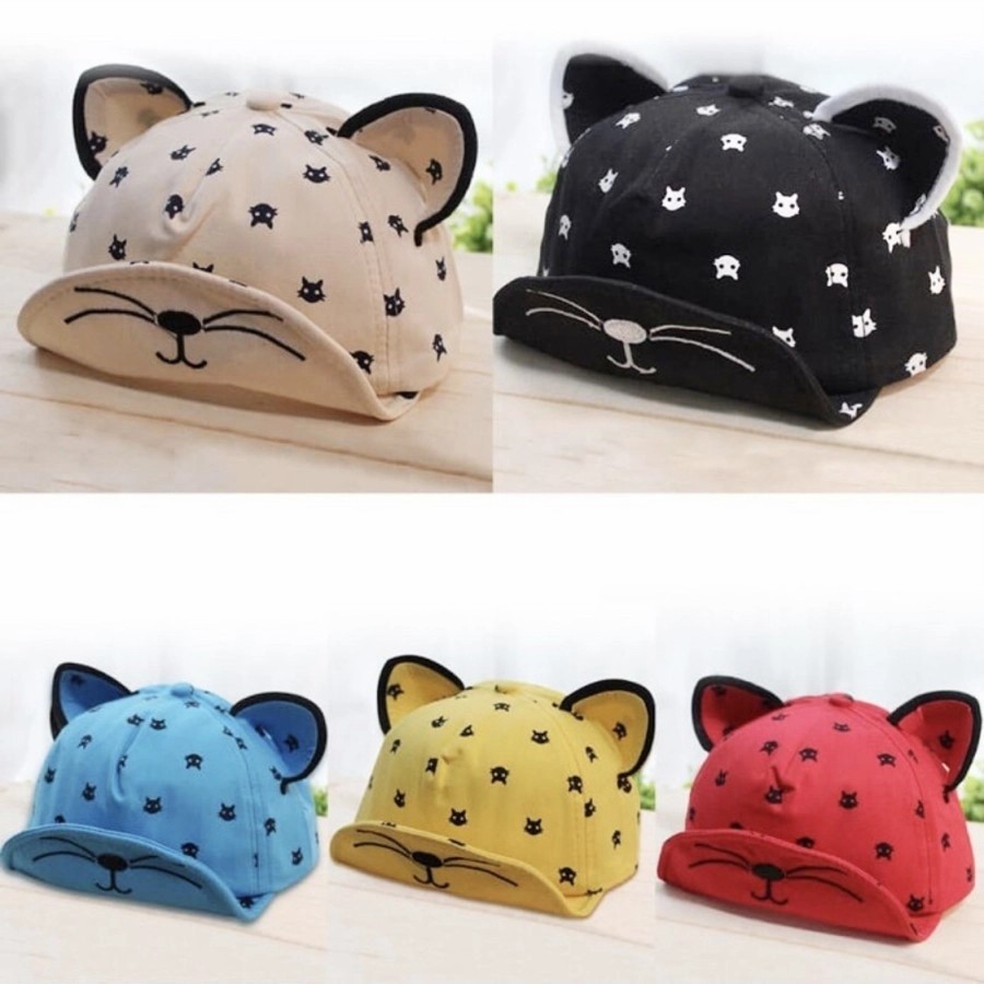 Jual TOPI BAYI KUMIS KUCING IMUT LUCU CAT EAR NEWBORN CAP JARING TOPI4 ...