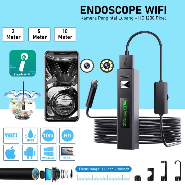 Jual Endoscope Camera WIFI 8 LED HD 1200P - Web Cam / Spy Cam - 2 Meter ...