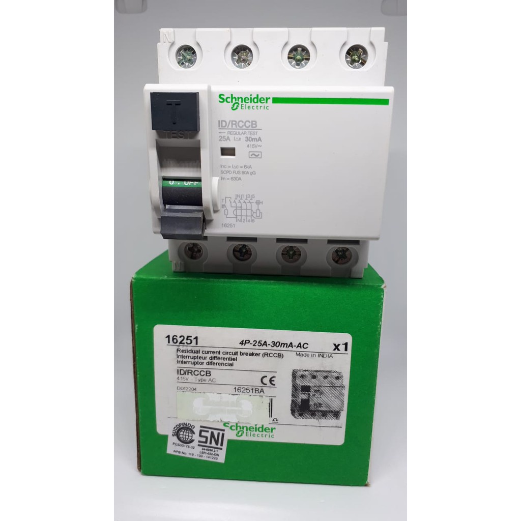 Jual 16251 ELCB/RCCB SCHNEIDER 4P 25a 30mA Type iD / Proteksi Listrik / Pengaman Jaringan ...