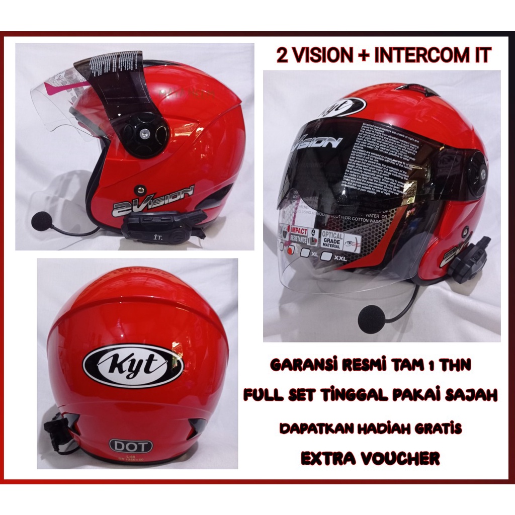 Jual Helm KYT 2 vision Paket Intercom Bluetooth IT E1 Half Face ...