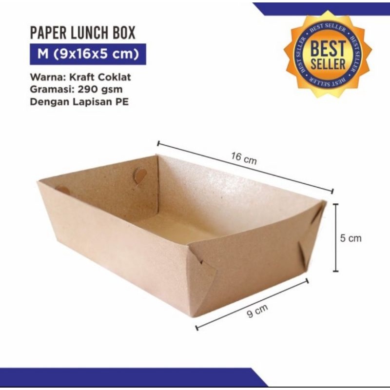 Jual Paper Tray M Kraft UK 16x9x5cm @50pcs Wadah Saji foodgrade PE ...