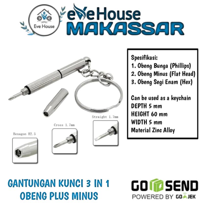 Jual Makassar V135 Gantungan kunci 3 in 1 obeng mini plus minus untuk ...