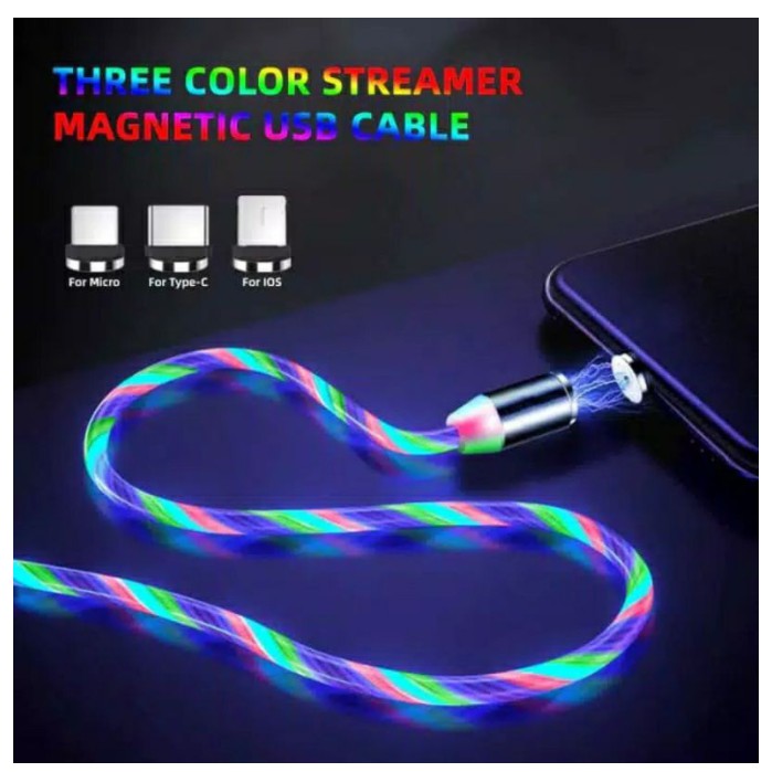 Jual Kabel Charger /Kabel casan magnet LED ngalir 2A 3in1 streaming LED ...