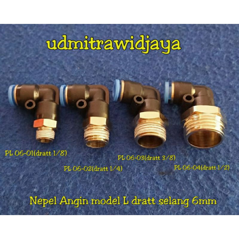 Jual Fitting pneumatic / sambungan selang angin 6mm Model L dratt 1/8 , 1/4 , 3/8 , 1/2 ...