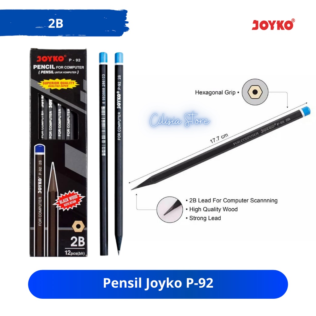 Jual Pensil 2B Joyko P-92 / Pensil Kayu / Pencil / 2B / BOX Isi 12 PCS ...