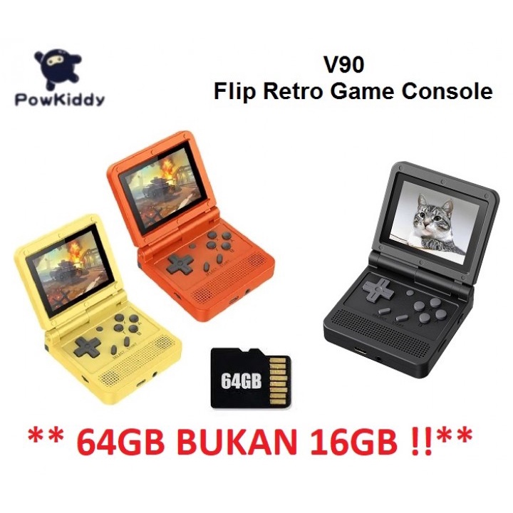 Jual POWKIDDY V90 Retro Flip Handheld Console 64GB - Game Nostalgia ...