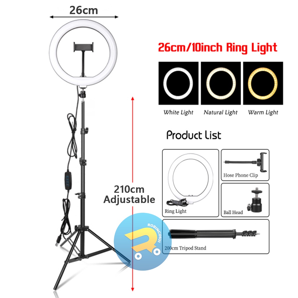 Jual Tripod Handphone 210 CM (2.1M) + Ring Light Led 26CM - Tripod ...