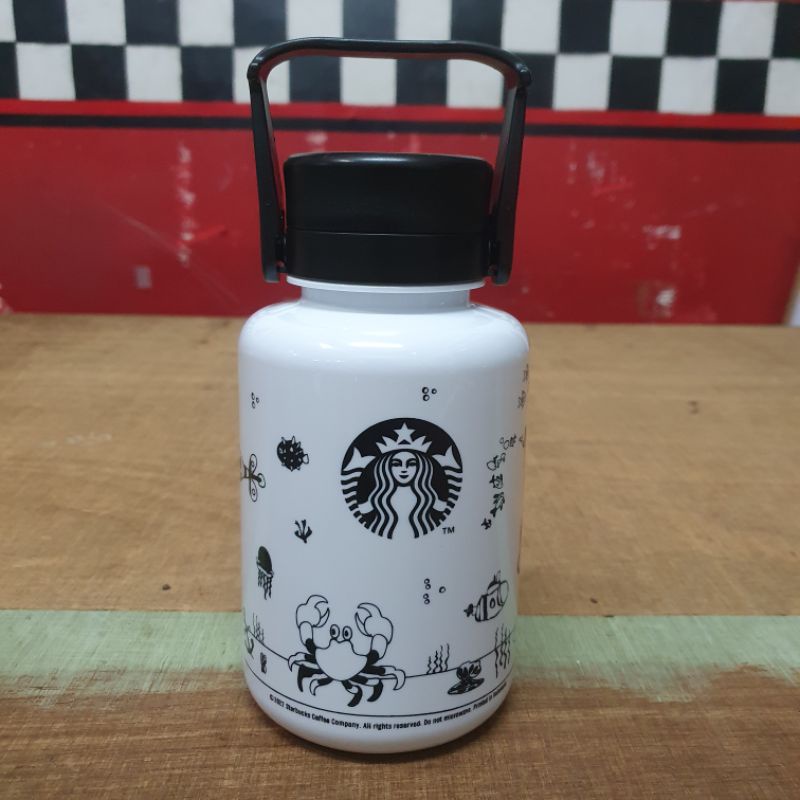 Jual Starbucks plastic reusable colourful weave water Bottle 1 Liter ...