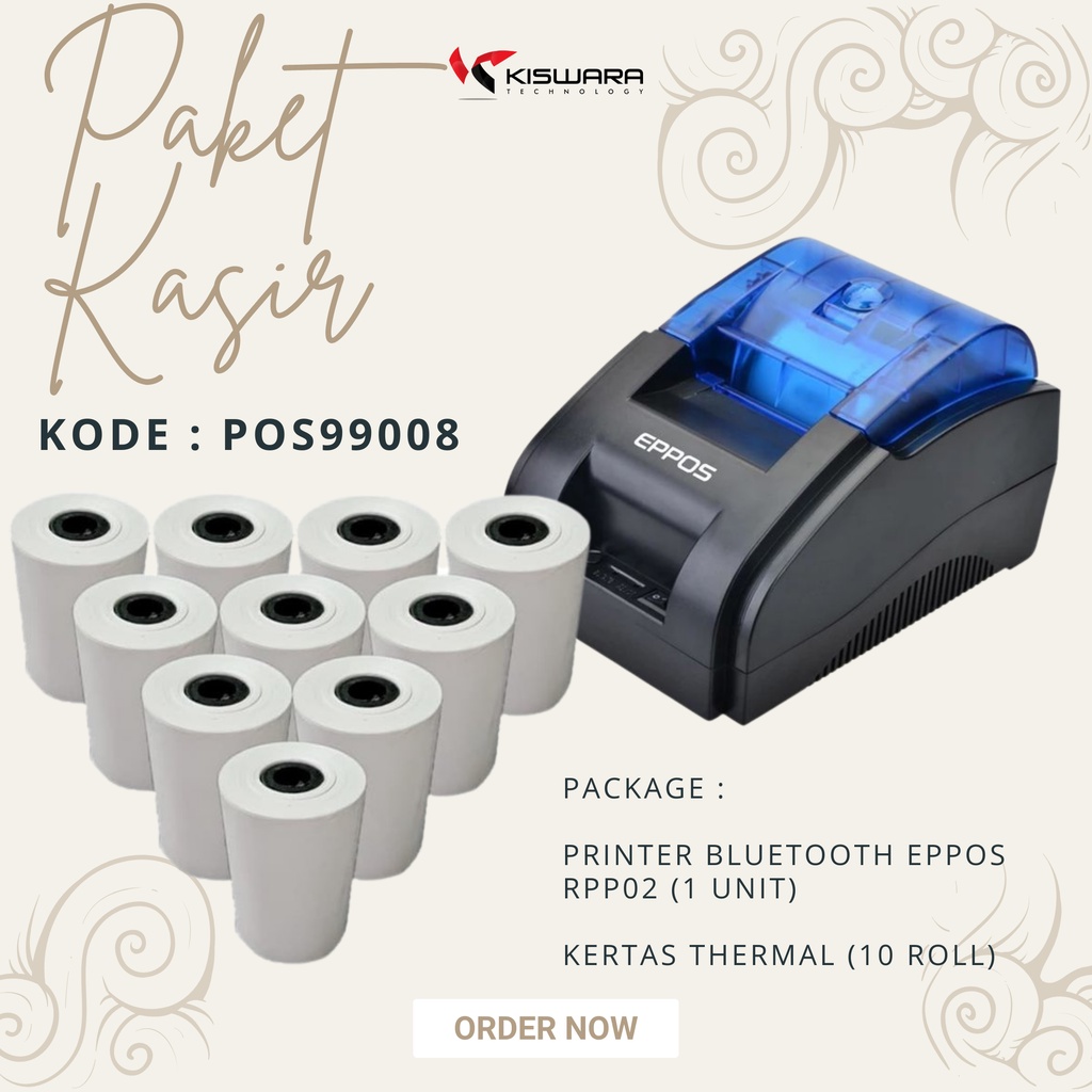 Jual Paket Printer Bluetooth EPPOS RPP02 (Compact) + 10 Roll Kertas Struk | Shopee Indonesia