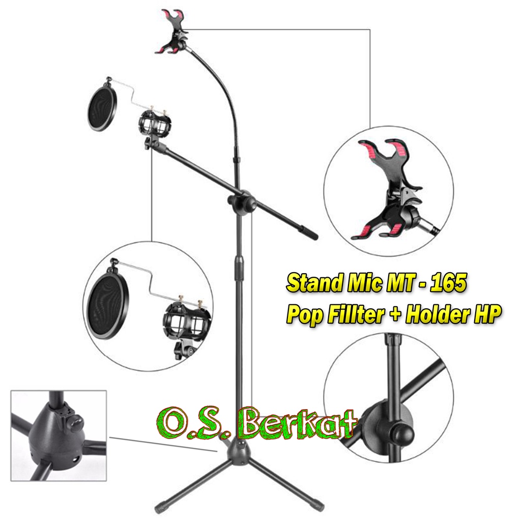 Jual Stand Mic MT 165 / Tripod Microphone Pop Filter / Stand Mic Lantai ...