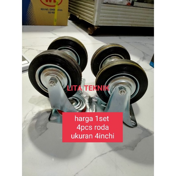 Jual roda karet 4 inchi roda etalase 1set 4pcs roda gerobak 4 in ...