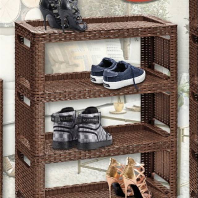 Jual Rak Sepatu Plastik Rotan Susun 4 Tabitha | Shopee Indonesia