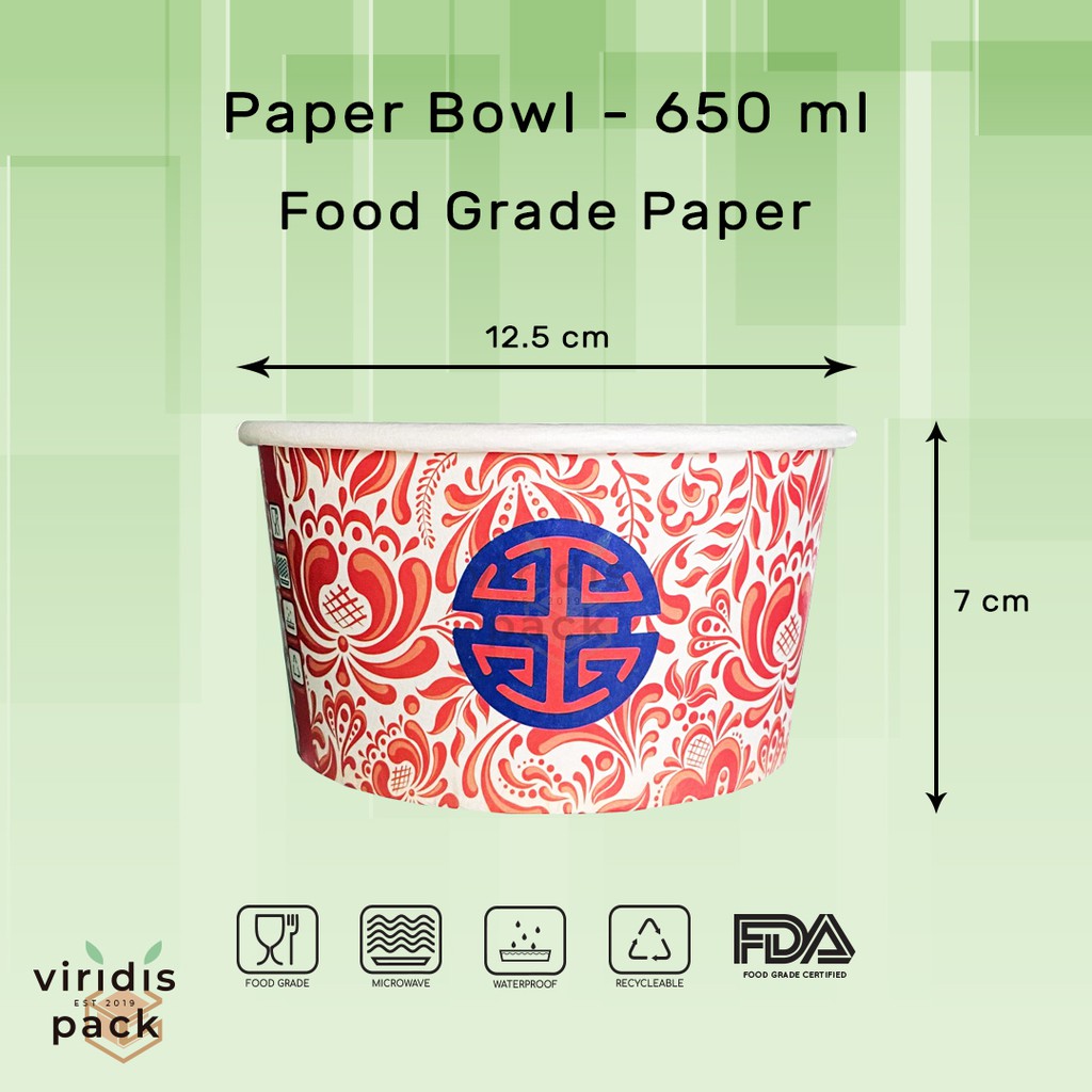 Jual Paper Bowl / Mangkok Kertas Bermotif Batik Merah - 650ml (SI 25PCS ...