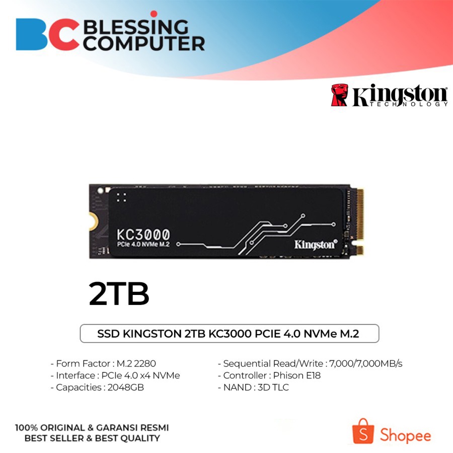 Jual SSD KINGSTON 2TB KC3000 PCIE 4.0 NVMe M.2 SKC3000D/2048G | Shopee ...