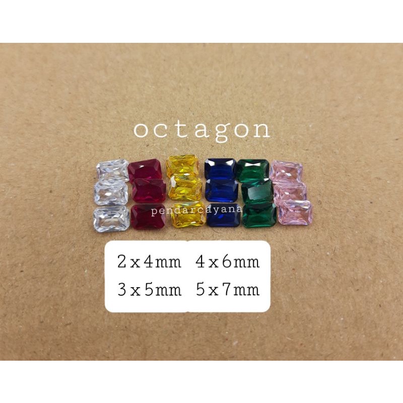 Jual batu permata sirkon A3 cubic zirconia 2x4 3x5 4x6 5x7 mm octagon mix warna / pcs | Shopee ...