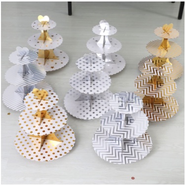Jual Cupcake stand 3 susun gold silver dot star WC781 | Shopee Indonesia