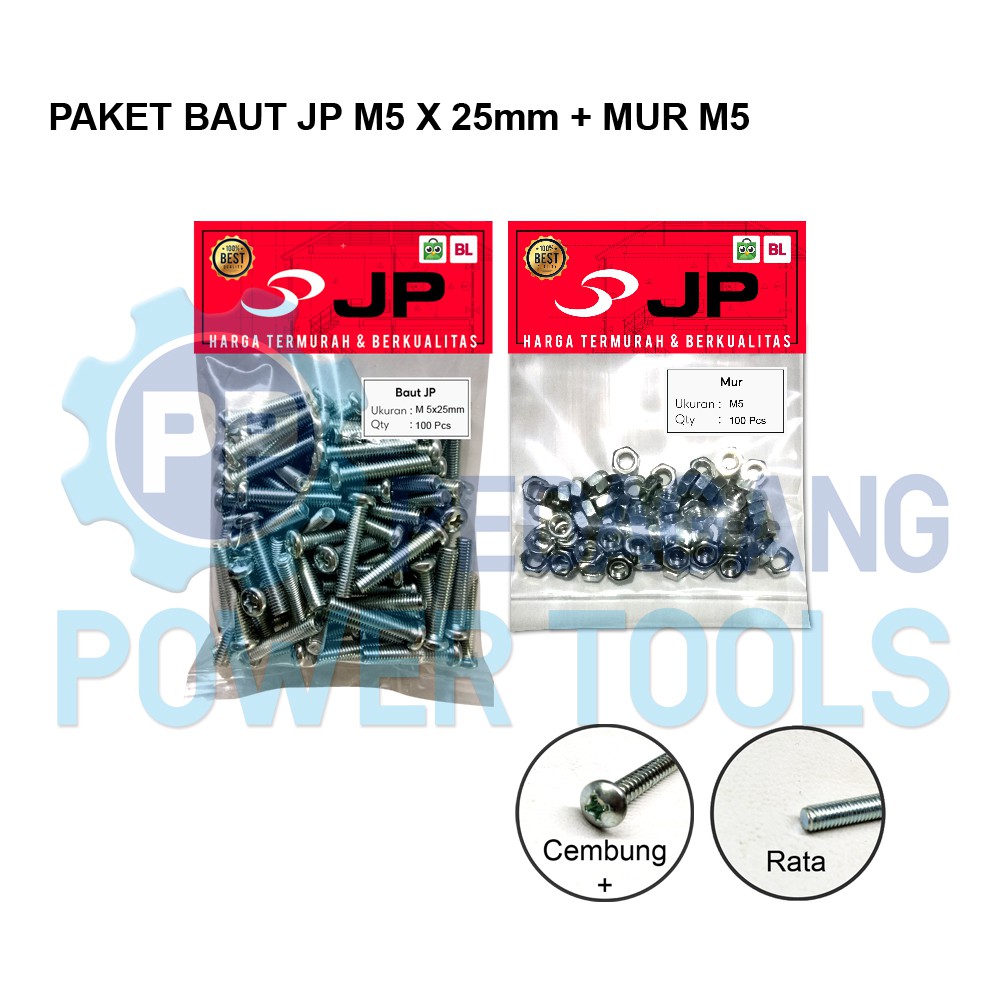 Jual PAKET 2 SET BAUT MUR 5x25 BAUT JP M 5 x 25 MM MUR M5 SKRUP ISI 100 PCS | Shopee Indonesia