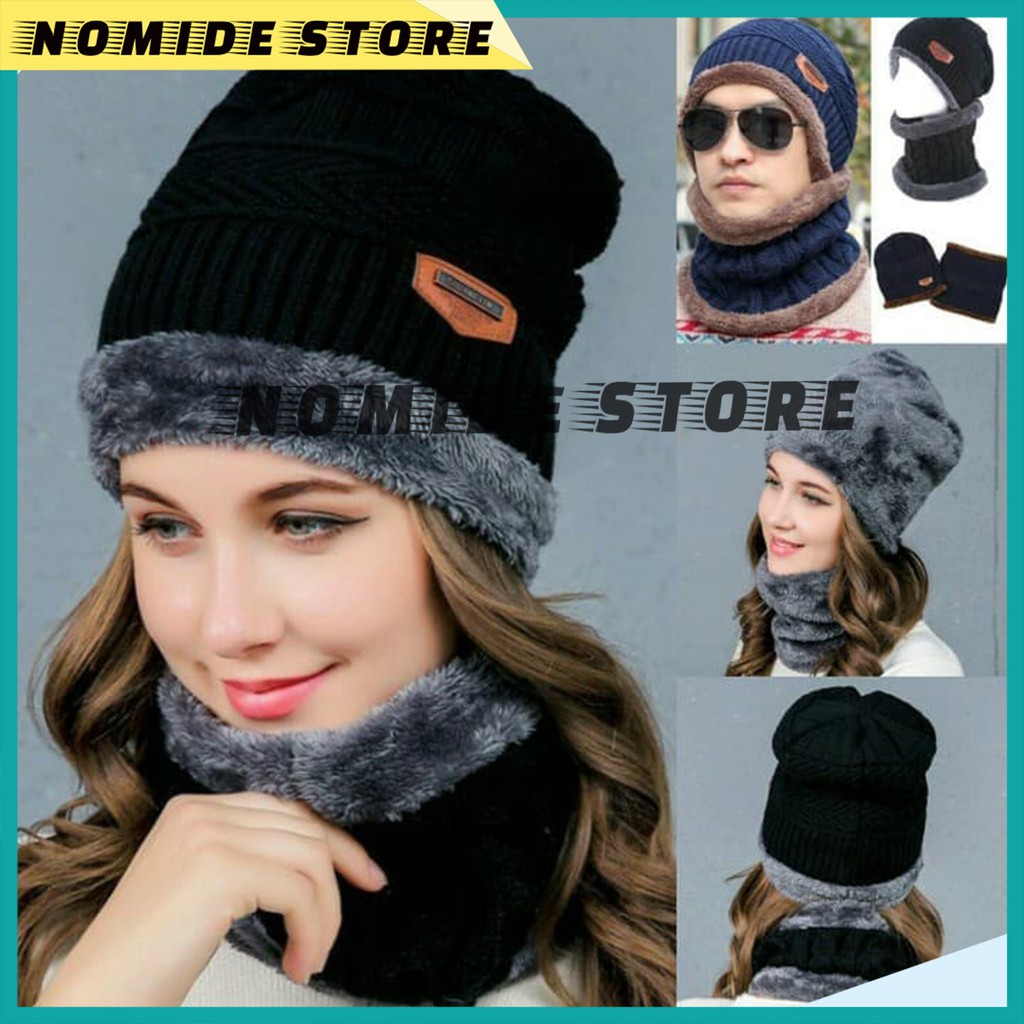Jual Topi Kupluk Pria Wanita Bahan Rajut N Syal Tebal Beanie Hat Style ...